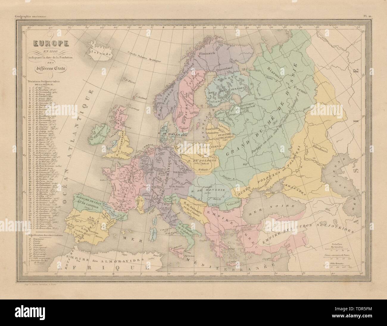 Europe en 1100. Europe in 1100. MALTE-BRUN c1871 old antique map plan ...
