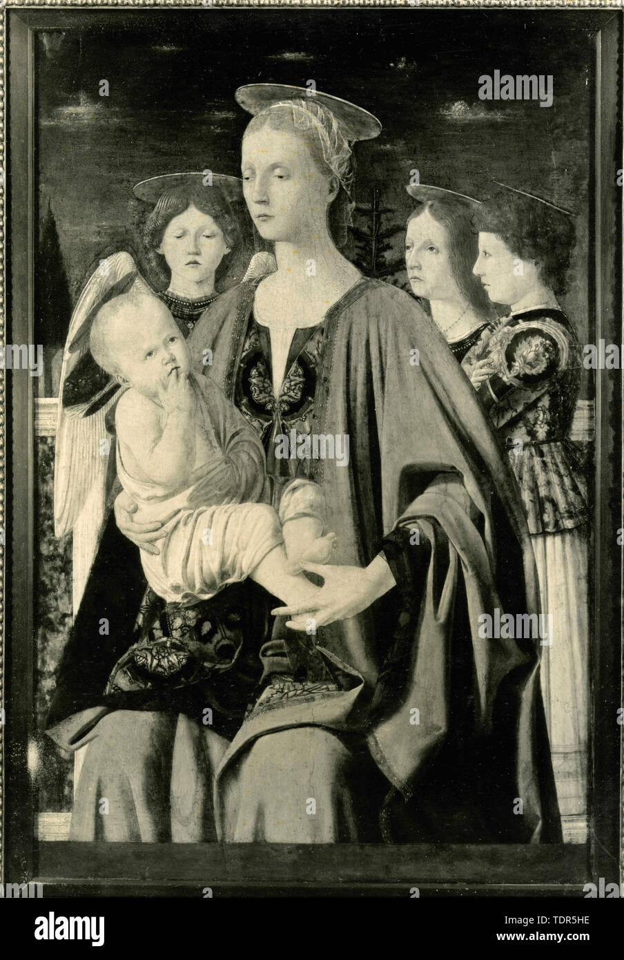 The Virgin and Child with Three Angels, painting by School of Piero ...