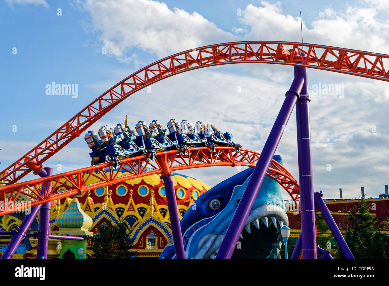 Dolphin roller coaster at Shanghai Haichang Ocean Park Stock Photo - Alamy