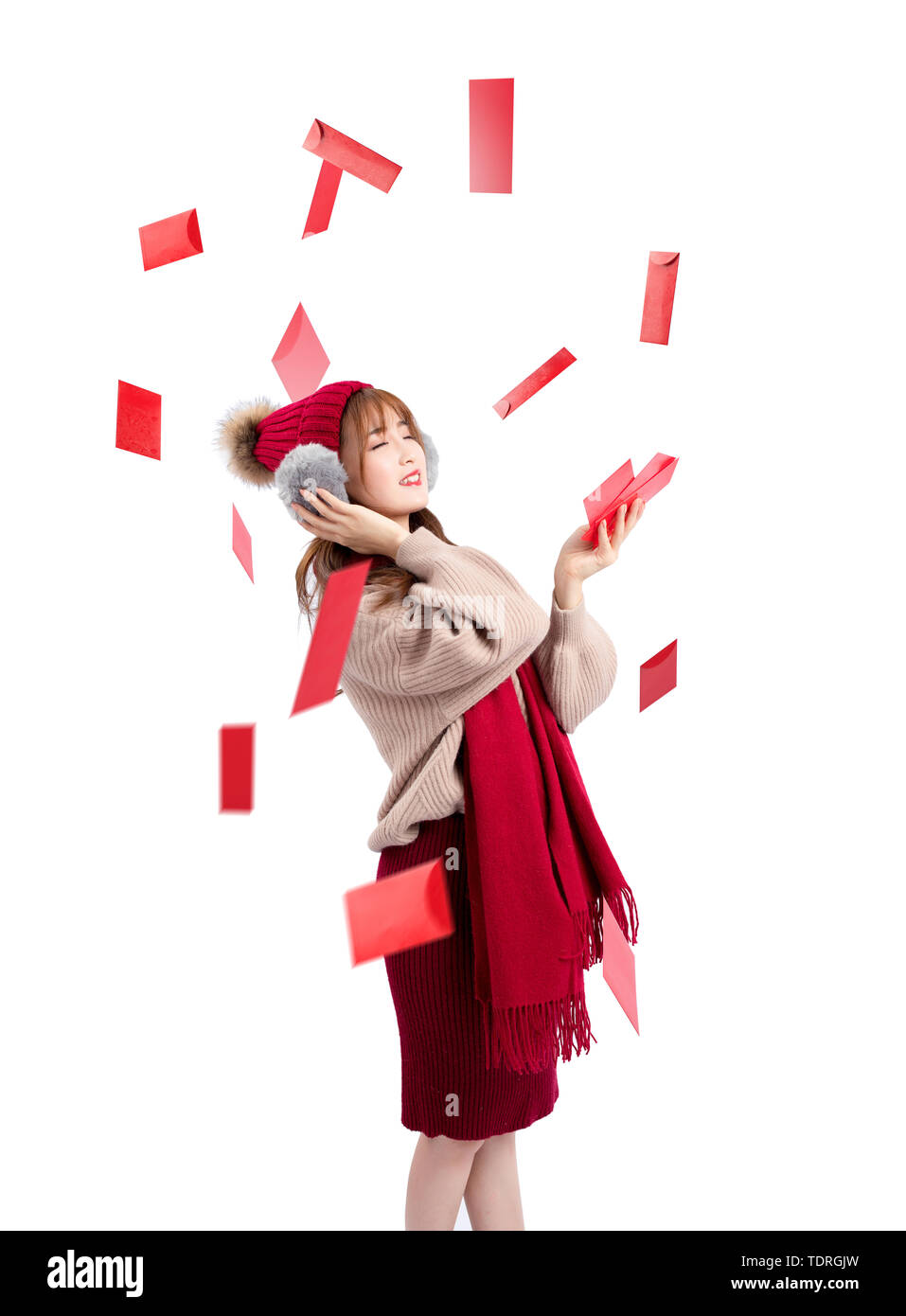 Red envelopes rain beauty on white background Stock Photo - Alamy