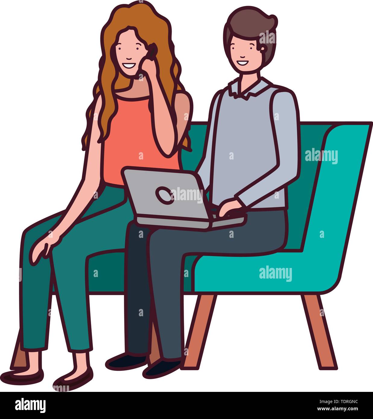 couple with sitting in chair on white background Stock Vector Image ...