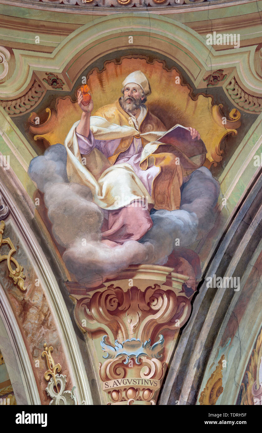 COMO, ITALY - MAY 8, 2015: The fresco of St. Augustine doctor of the ...