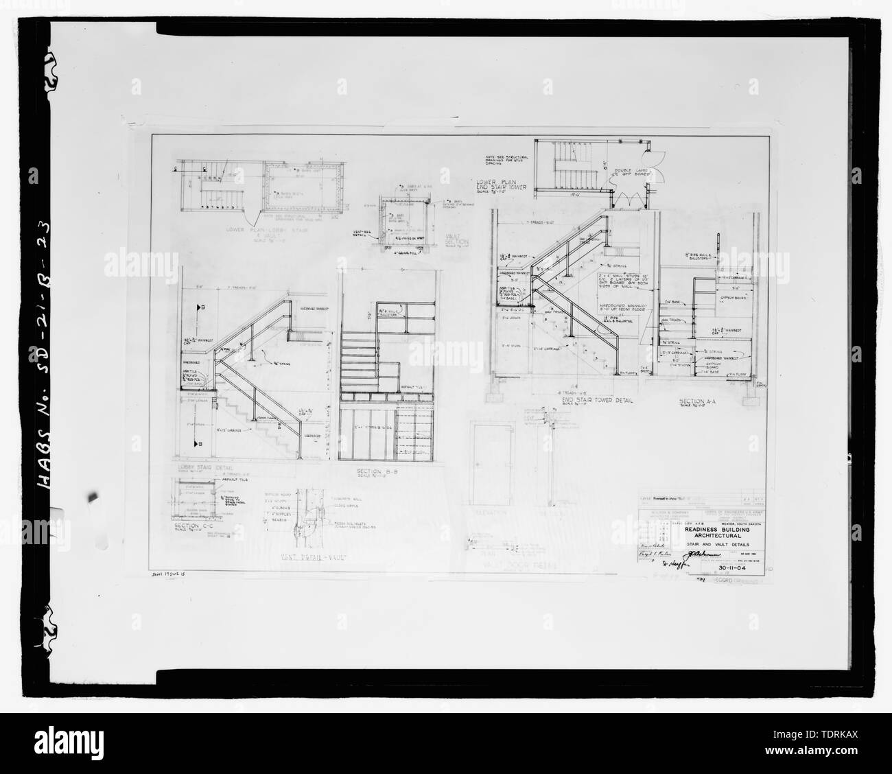 Photographic copy of construction drawing dated May 22, 1951. Stair and ...