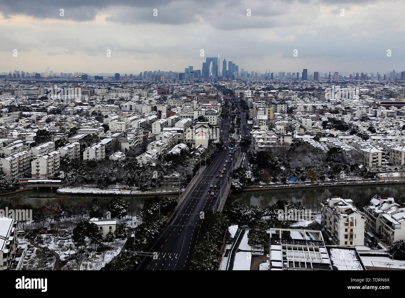 Snowstorm city scenery in Suzhou Stock Photo - Alamy