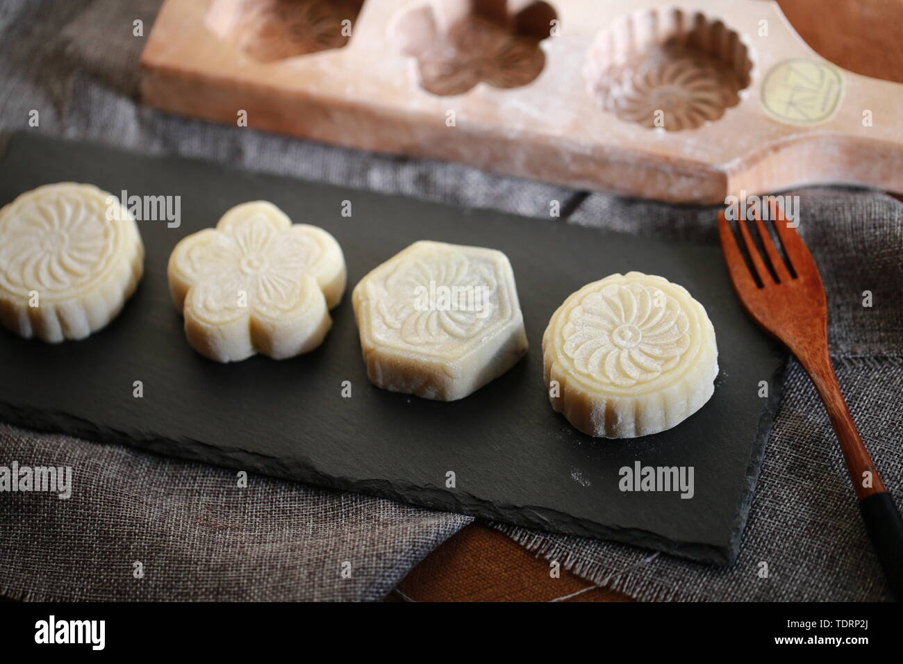 Mung bean-filled ice skin moon cakes Stock Photo - Alamy
