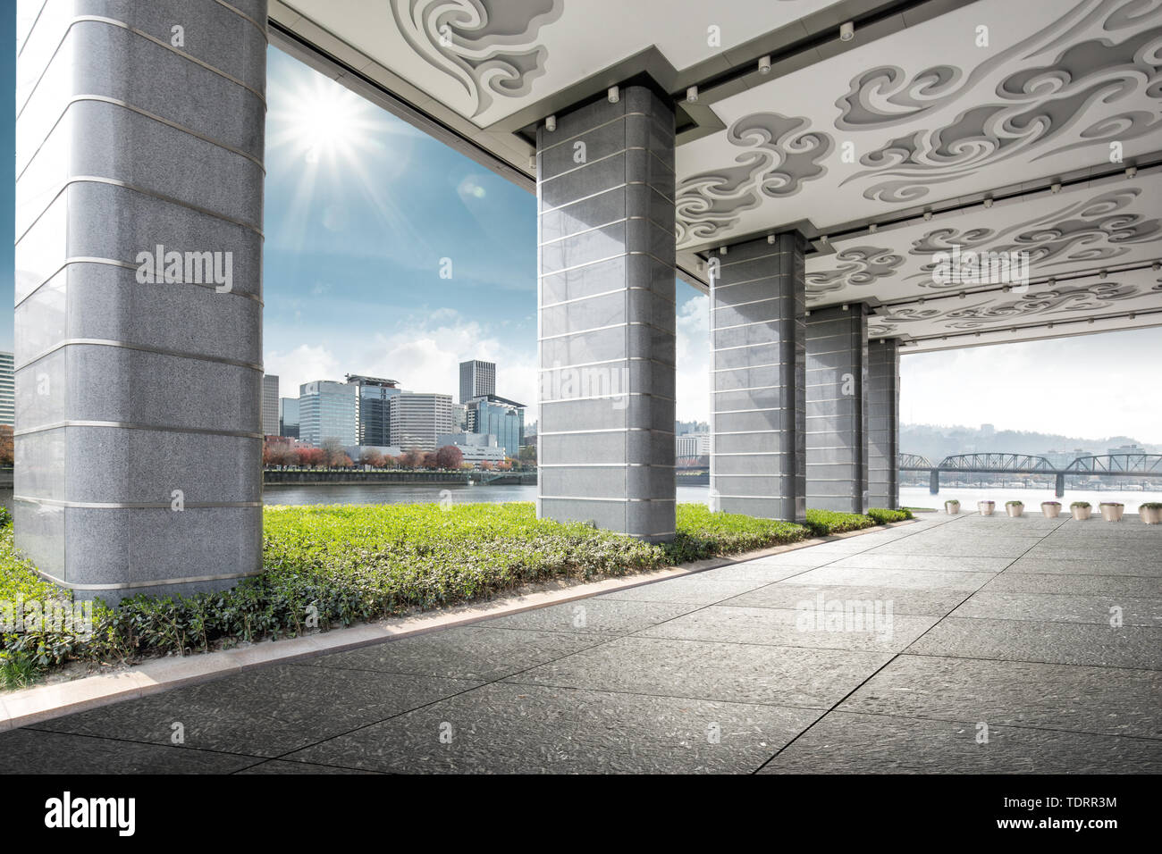 empty porch with abstract pattern ceiling with sunbeam Stock Photo - Alamy