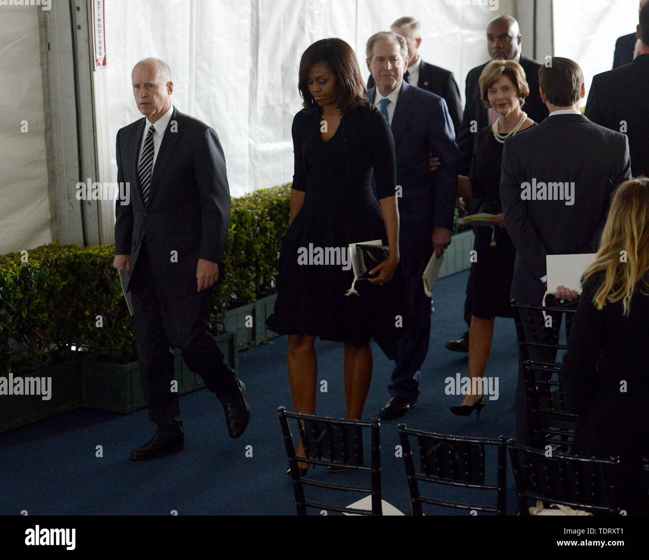 March 11, 2016 - Simi Valley, California - Michelle Obama + Jerry Brown + George W. Bush + Laura ...