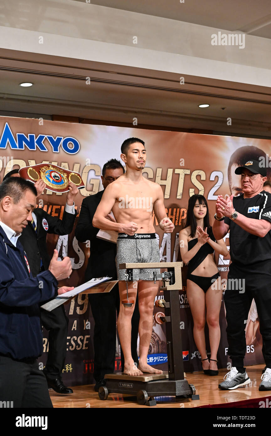 Tokyo, Japan. 18th June, 2019. Kazuto Ioka (JPN) Boxing : Official weigh-in for the vacant WBO ...