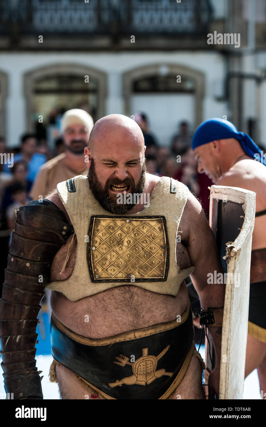 Lugo, Lugo, Spain. 15th June, 2019. A man dressed as gladiator during ...