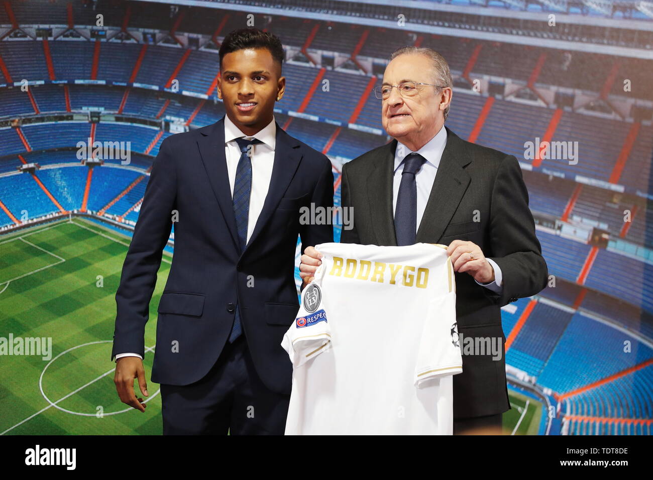 Madrid Spain. 18th June, 2019. (L-R) Rodrygo Goes, Florentino Perez ...
