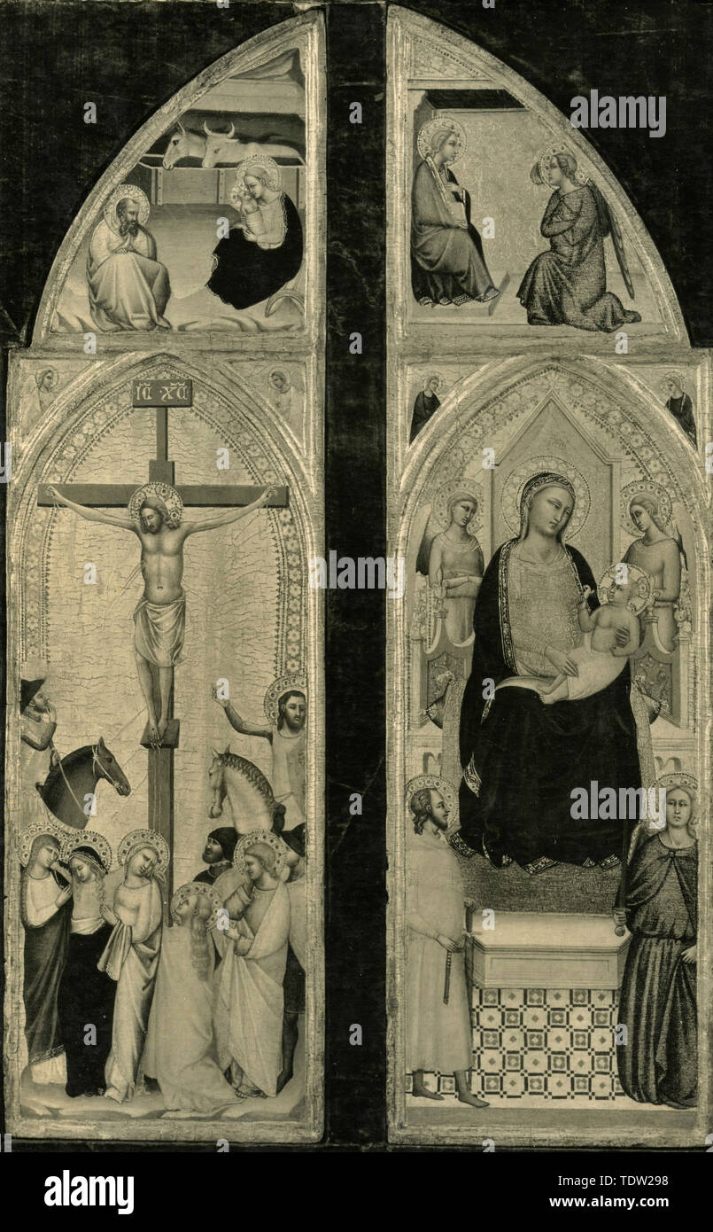 Wings of a Triptych, The Crucifixion; Virgin and Child Enthroned, painting by Bernardo Daddi ...