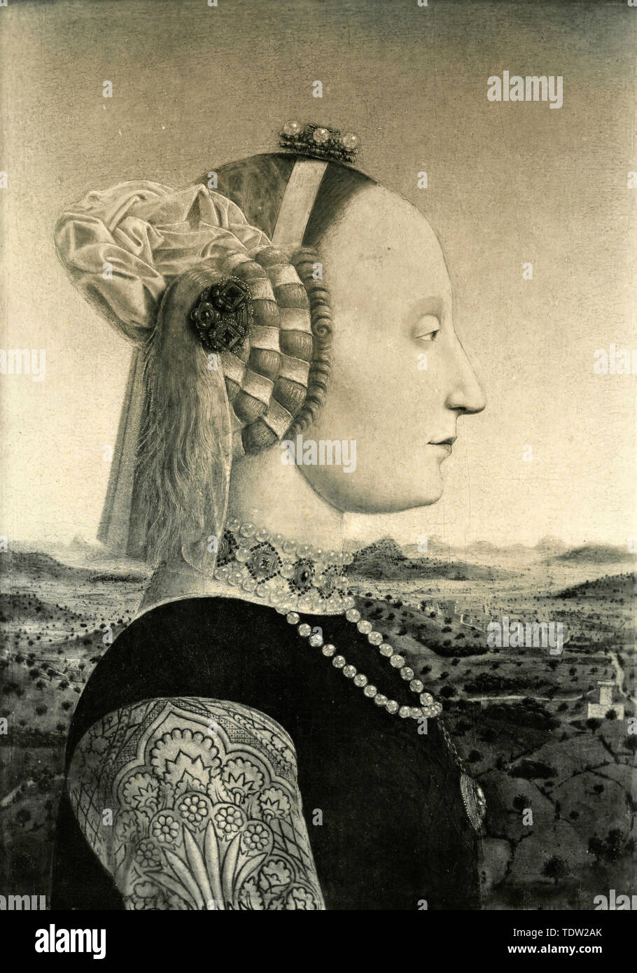 Portrait of Battista Sforza, Duchess of Urbino, painting by Piero della ...