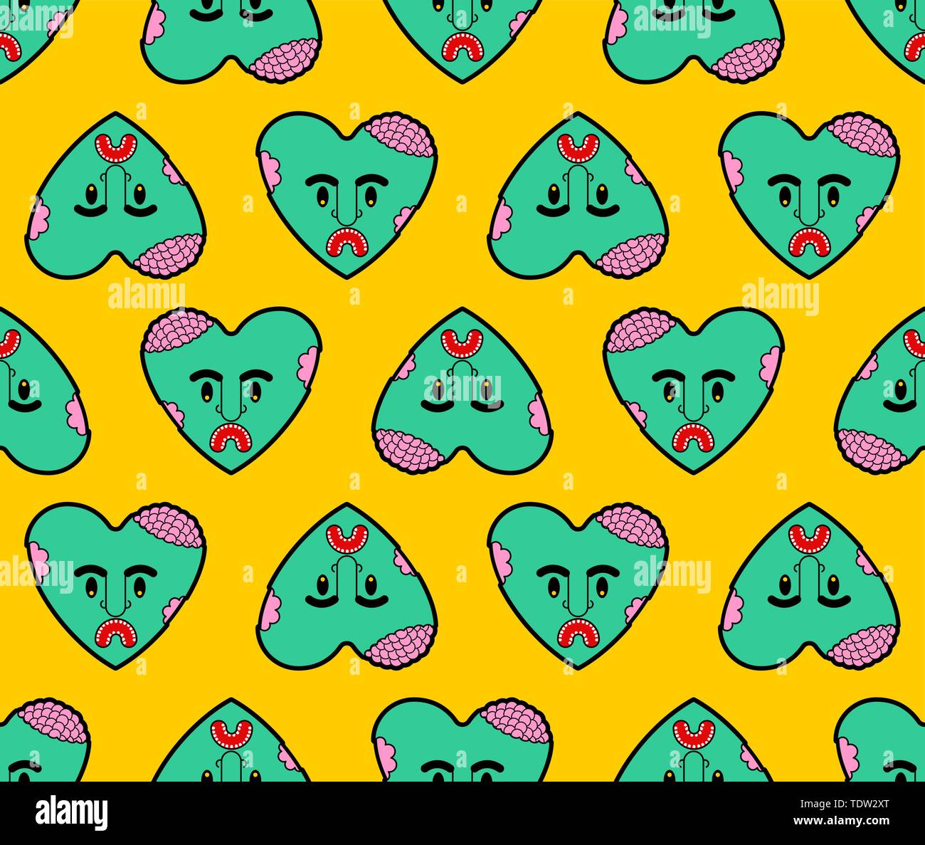Zombie love pattern seamless. green heart background. Dead amour Vector ...