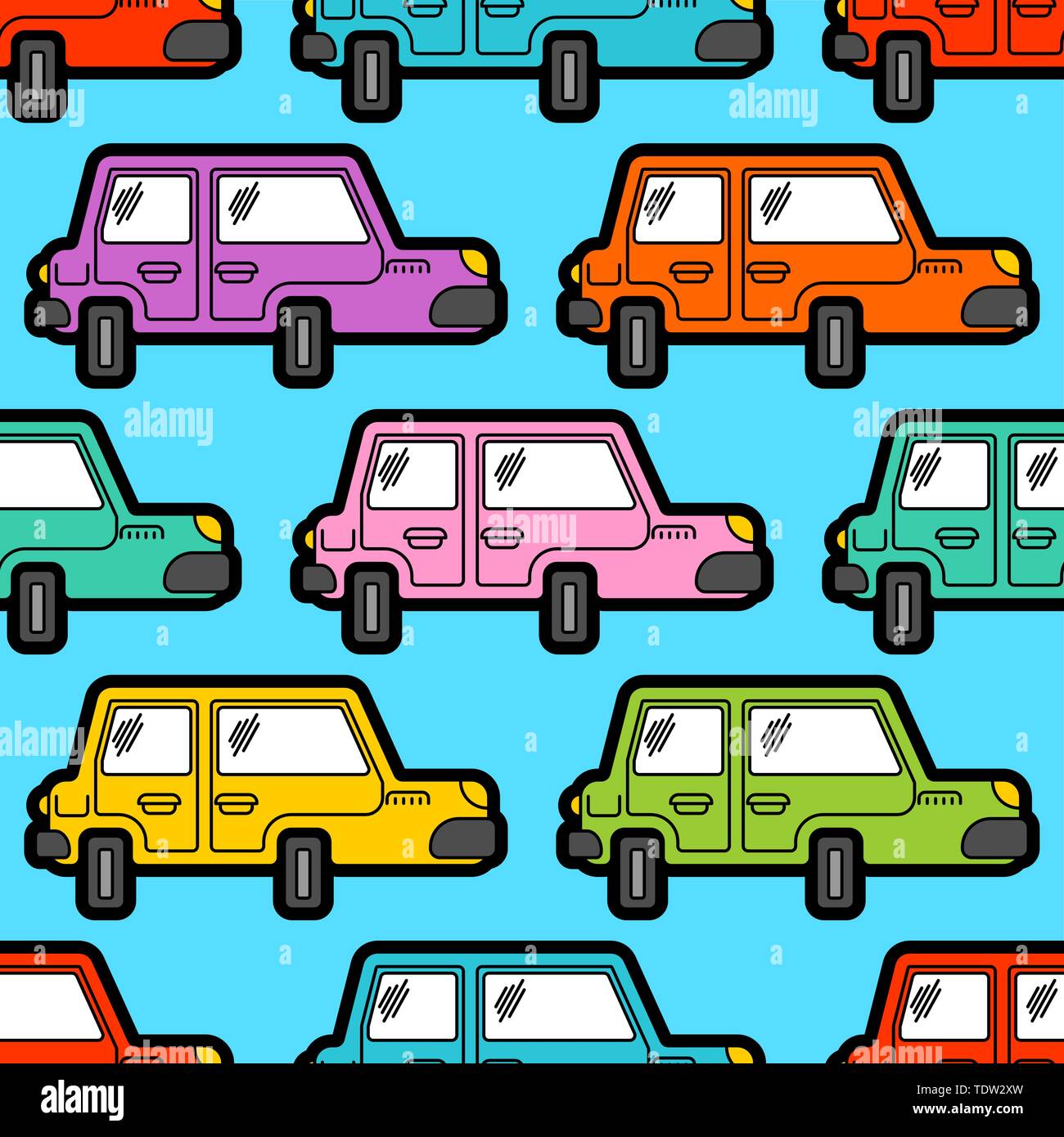Cartoon car pattern seamless. machine Childrens style background Stock ...