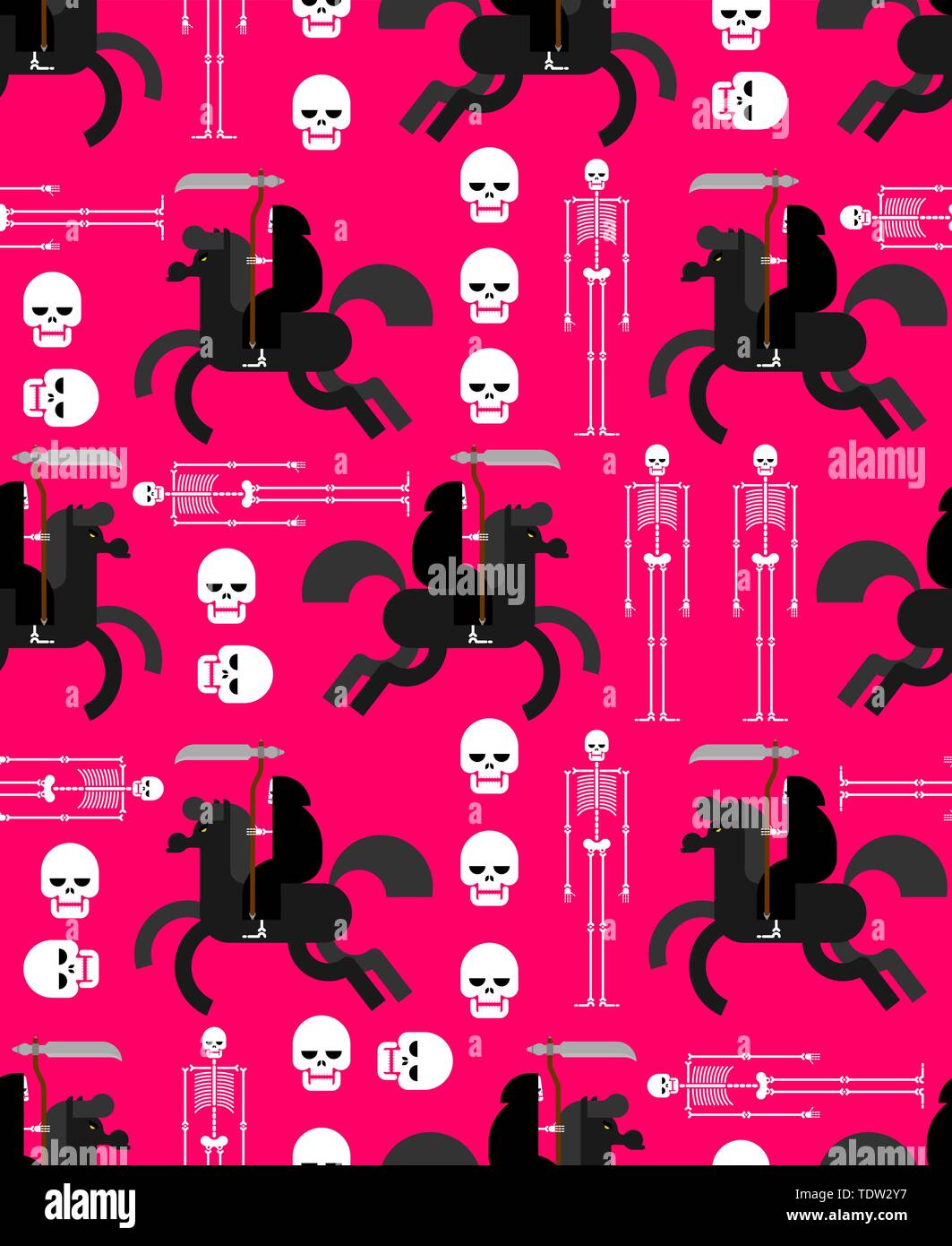 Afterlife pattern seamless. Grim Reaper and skeleton background. vector ...