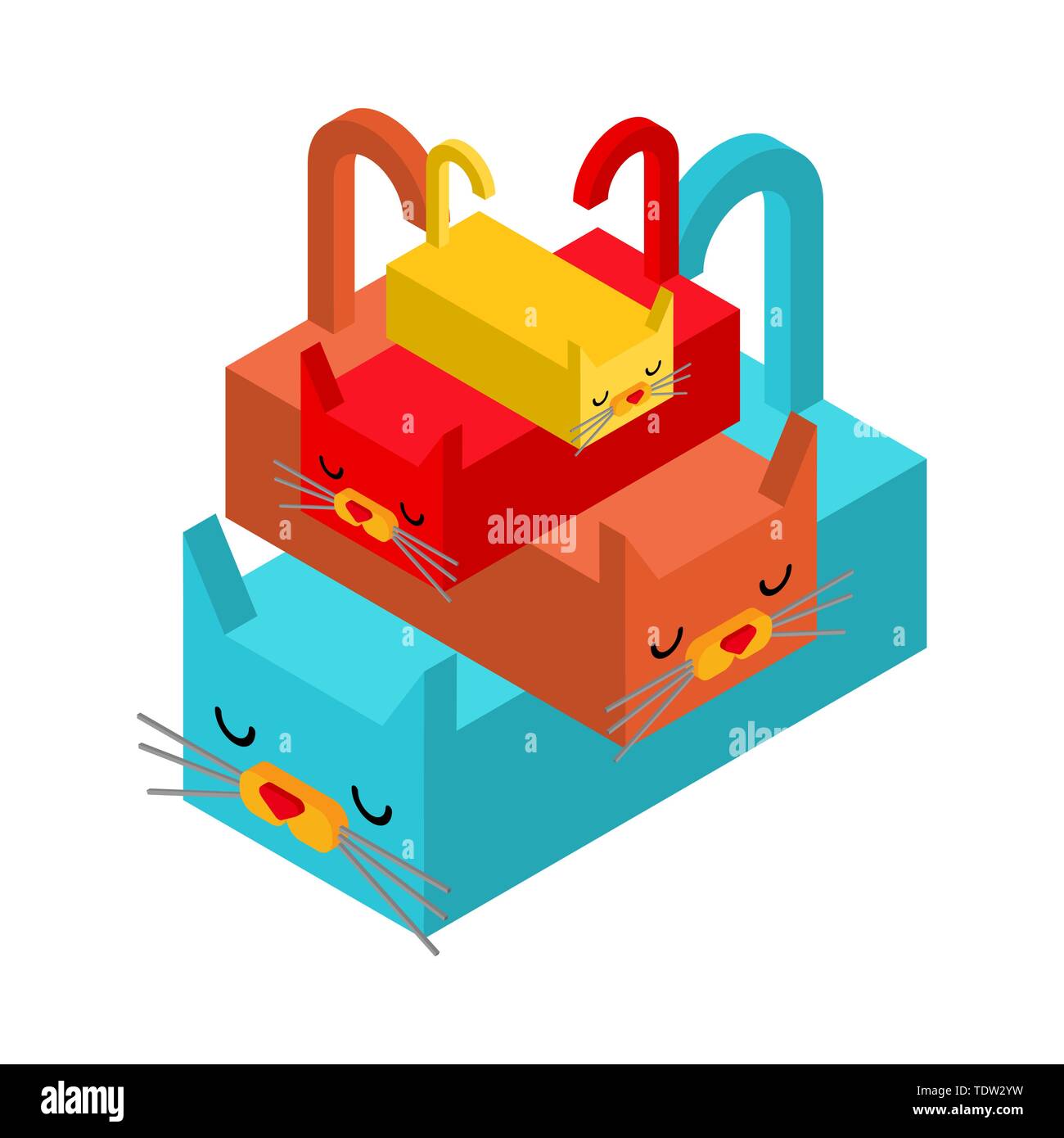 Cat pyramid Isometric isolated. family pet Geometric. 3D Animal Stock ...