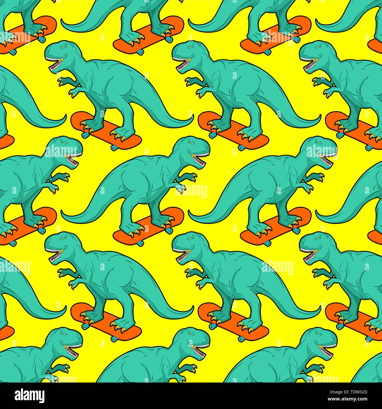 Tyrannosaurus on skateboard pattern seamless. Dino Skateboarder ...
