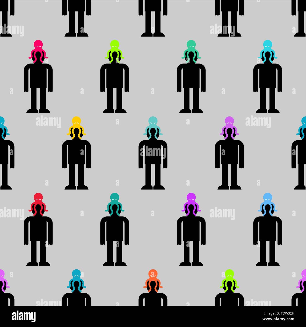 Mind control background. Alien Octopus on head pattern seamless ...