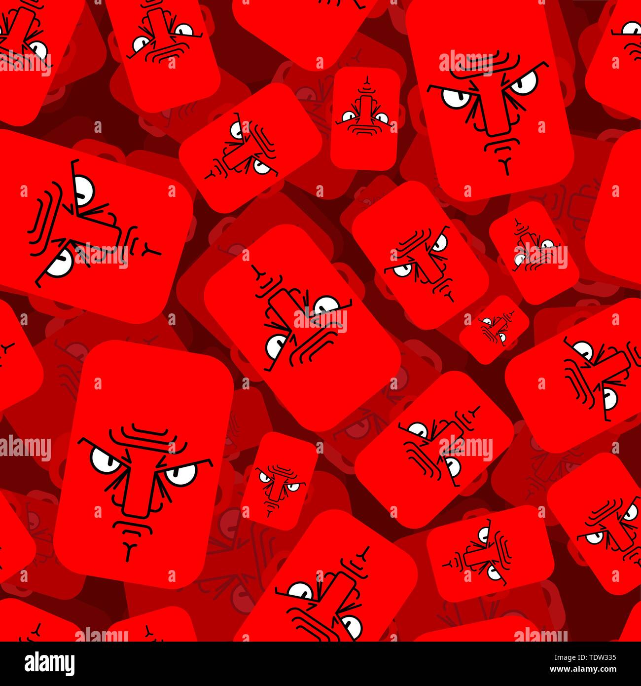 Angry face red pattern seamless. Evil emotion background. Dissatisfied ...