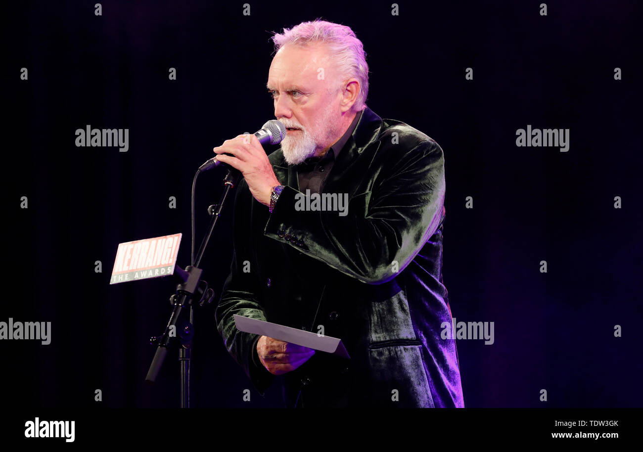 Roger taylor presenting on stage kerrang awards islington town hall hi ...