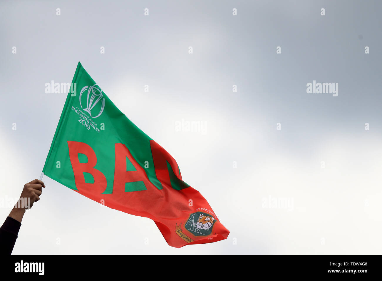 A fan waves a Bangladesh flag during the ICC Cricket World Cup group ...
