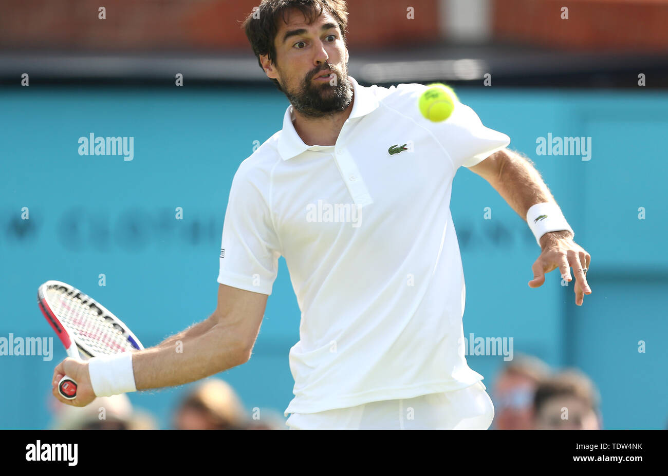 Jeremy Chardy in action during day four of the Fever-Tree Championship ...