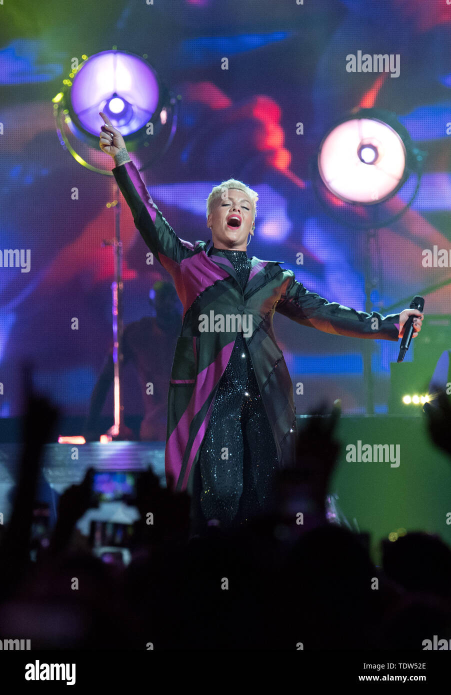 Pink performs on stage at the Millenium Stadium in Cardiff on her ...