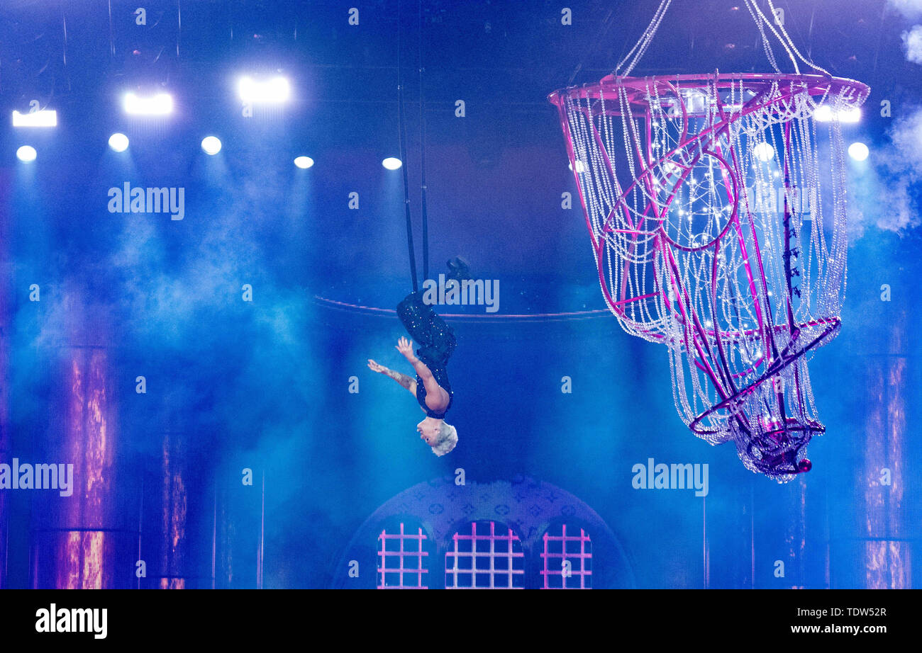 Pink performs on stage at the Millenium Stadium in Cardiff on her ...