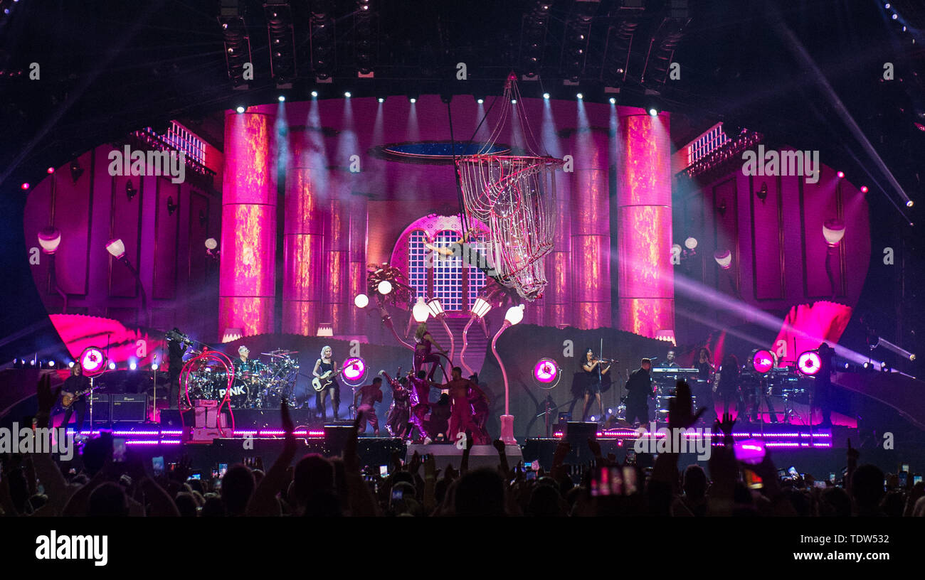 Pink performs on stage at the Millenium Stadium in Cardiff on her ...