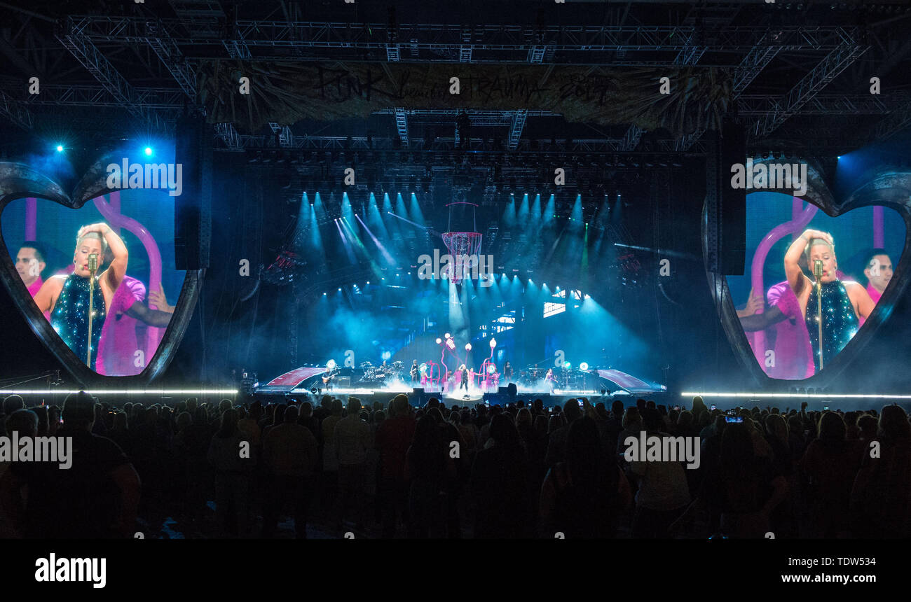 Pink performs on stage at the Millenium Stadium in Cardiff on her ...