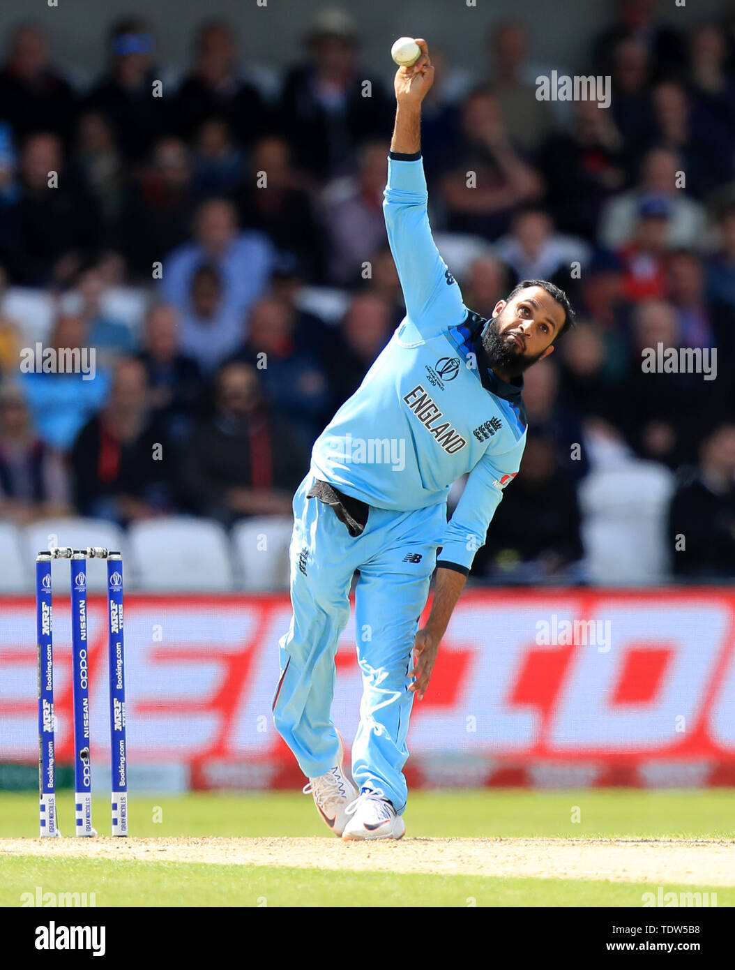 England's Adil Rashid bowls during the ICC Cricket World Cup group ...