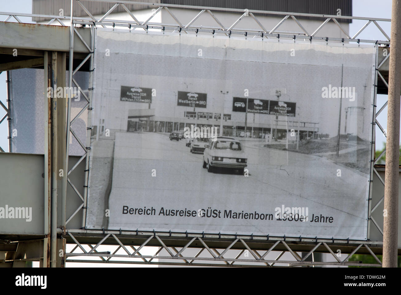 Marienborn, Germany. 31st May, 2019. A banner with a historical photo ...