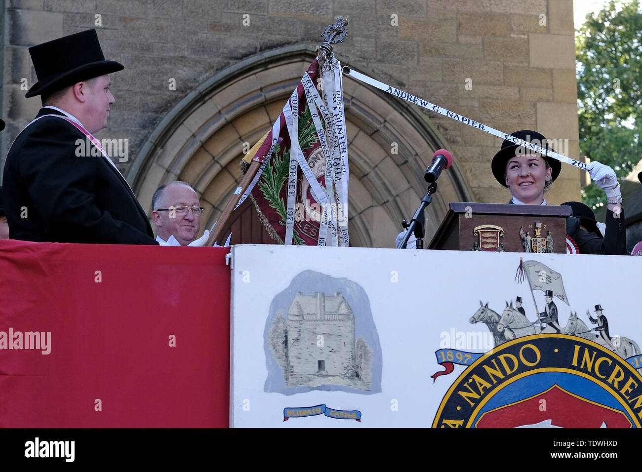 Peebles, UK. 19th June 2019. Peebles Beltane, Installation and Rideout ...