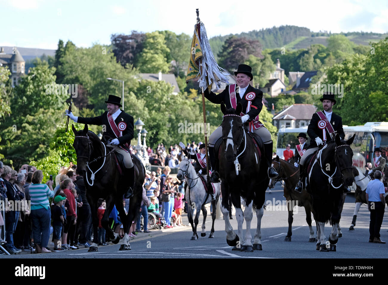 Peebles, UK. 19th June 2019. Peebles Beltane, Installation and Rideout ...