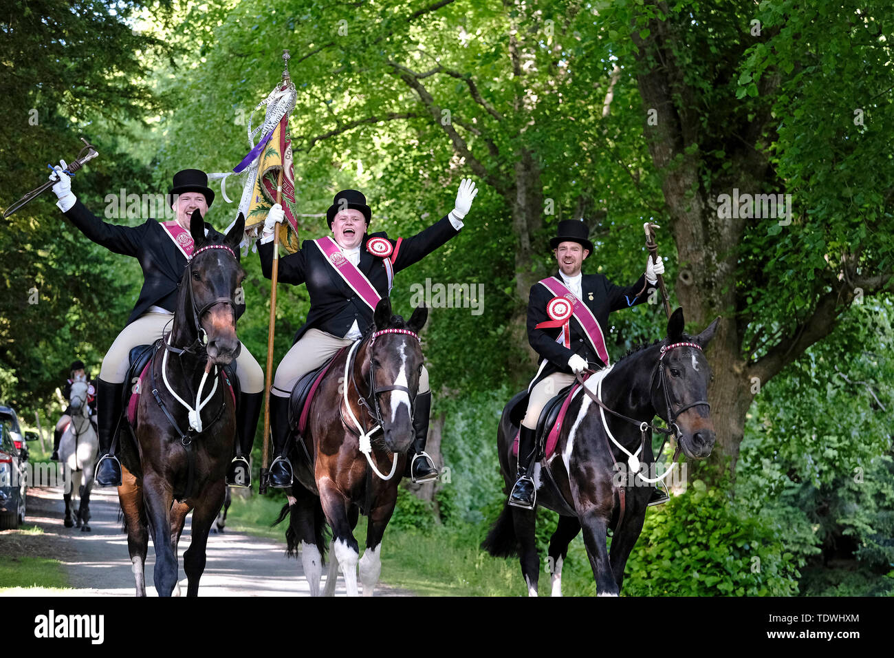 Peebles, UK. 19th June 2019. Peebles Beltane, Installation and Rideout ...