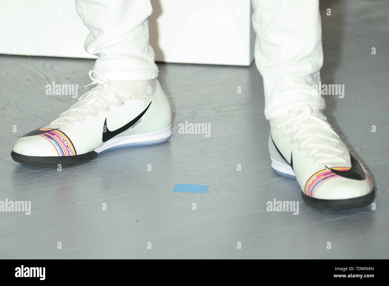 Paris Saint-Germain's French forward Kylian Mbappe visits his team's ...