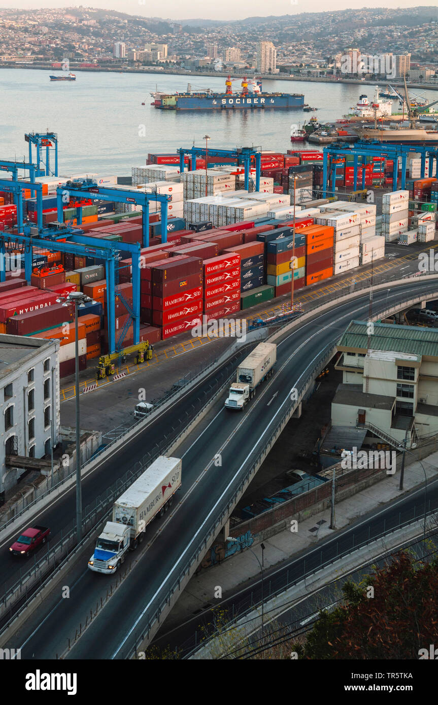Port of Valparaiso with container terminal, Chile, Valparaiso Stock ...