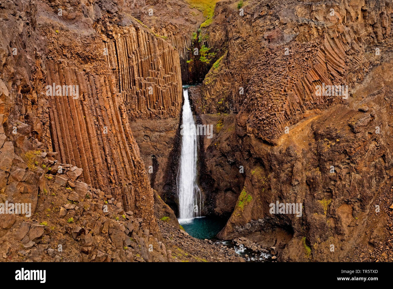 Litlanesfoss waterfall with basalt columns, Iceland, Hengifoss Stock ...