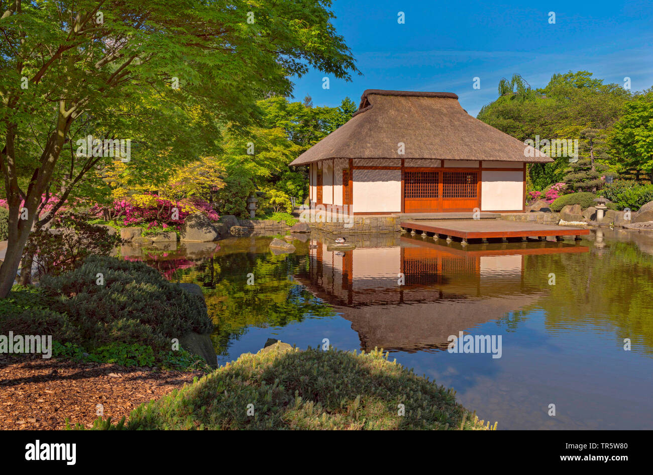 Japanese garden with tea-house, Planten un Blomen, Germany, Hamburg ...