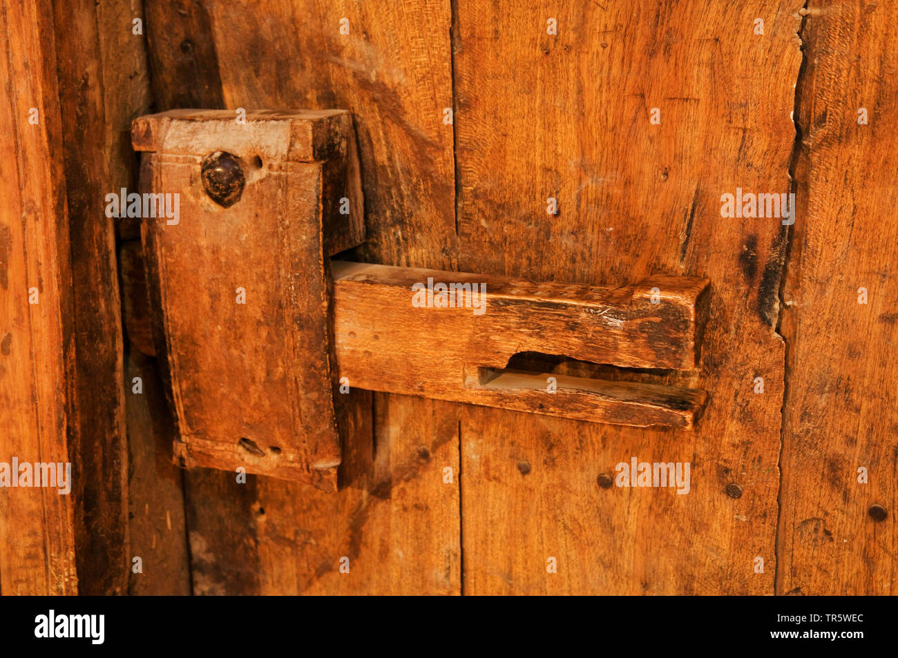 wooden lock at Berber mud castle Cais Ali, Morocco, Agdz Kasbah Stock ...