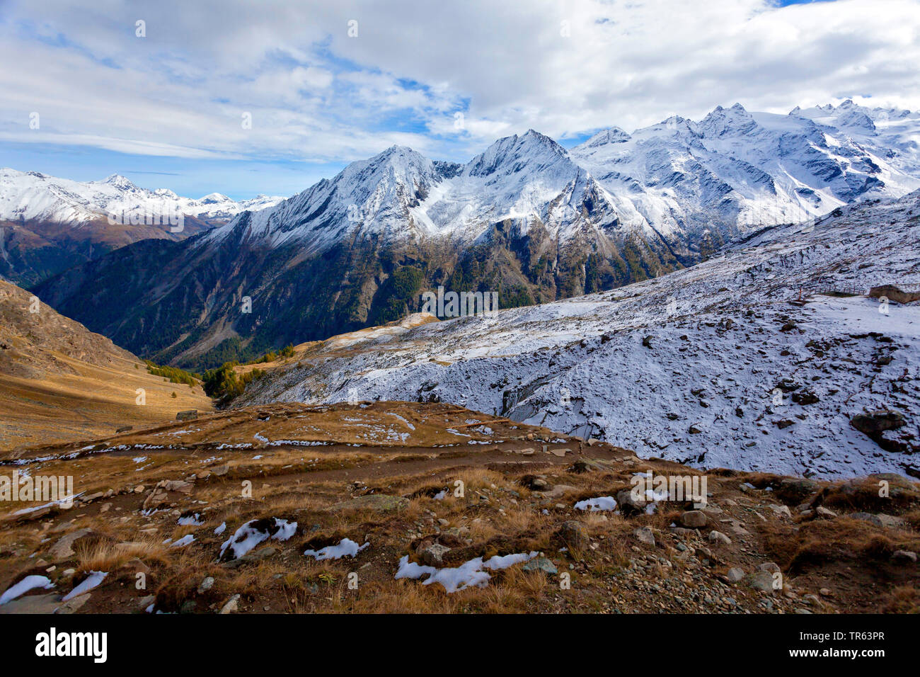 mountain panoramic view at the way to the Alpe Lauson, Refugio Sella ...