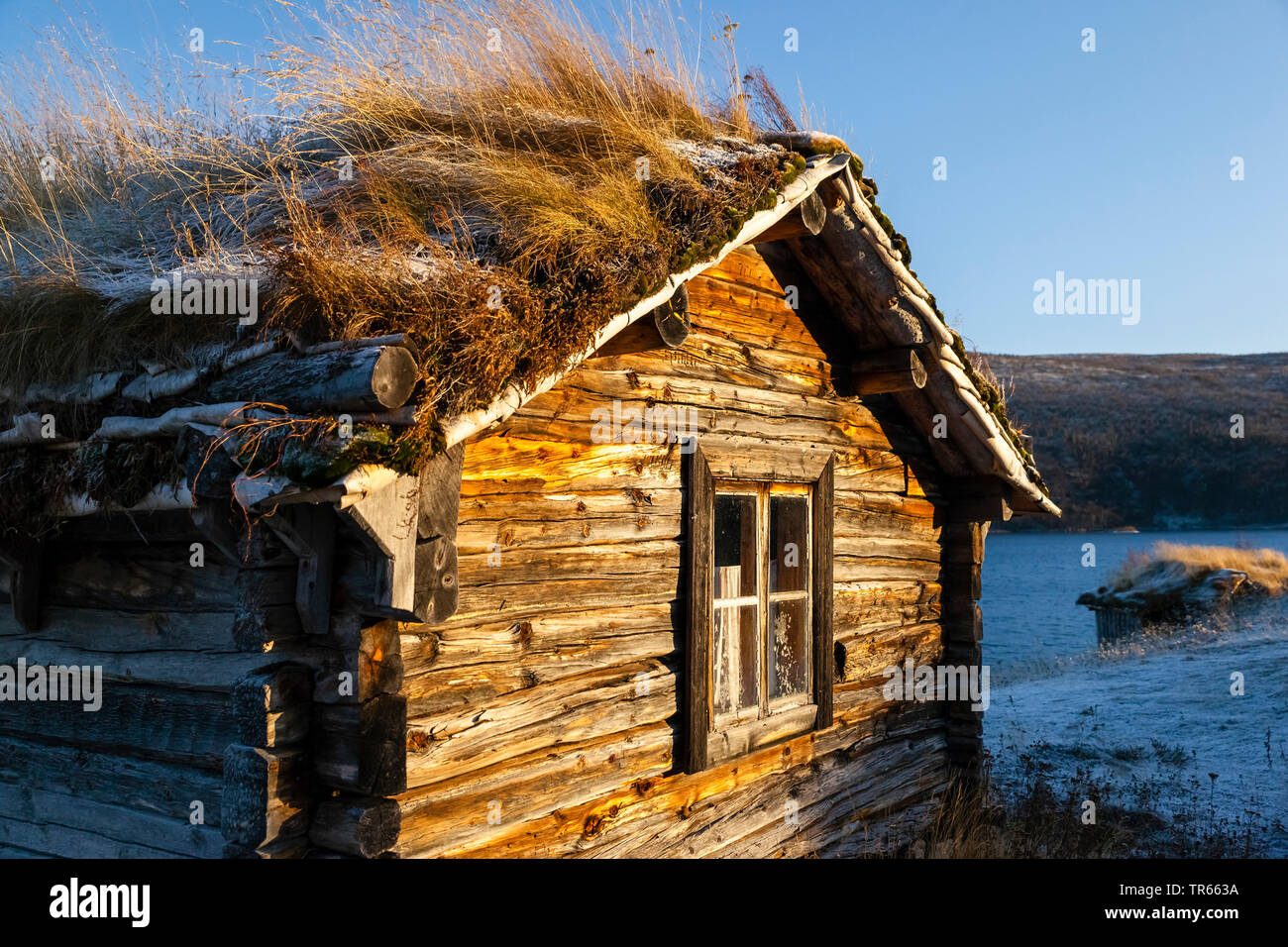 wooden hut in Utsjoki, Utsjoen kirkkotuvat, Finland, Lapland Stock ...