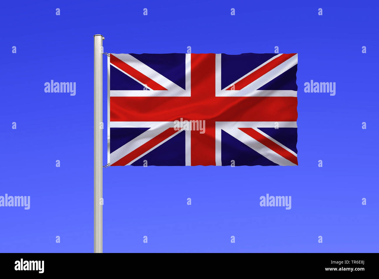 flag of Great Britain against blue sky, United Kingdom Stock Photo - Alamy
