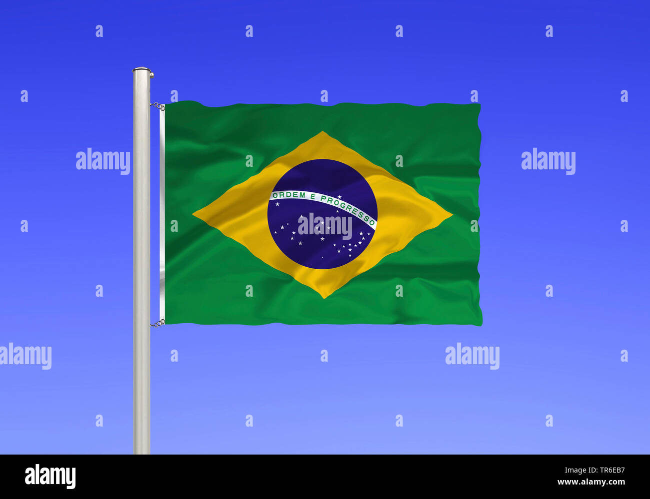 flag of Brazil against blue sky, Brazil Stock Photo - Alamy