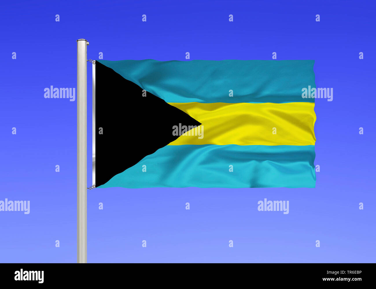 flag of Bahamas against blue sky, The Bahamas Stock Photo - Alamy