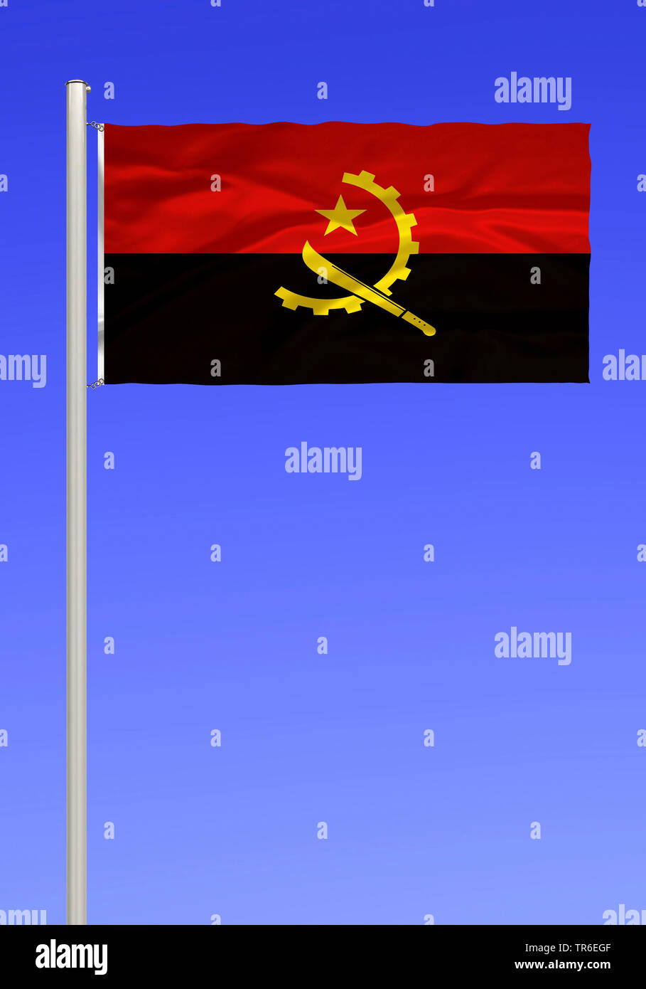 flag of Angola against blue sky, Angola Stock Photo - Alamy