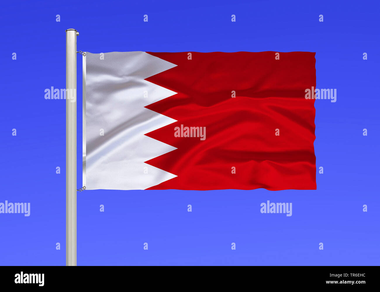 flag of Bahrain against blue sky, Bahrain Stock Photo - Alamy