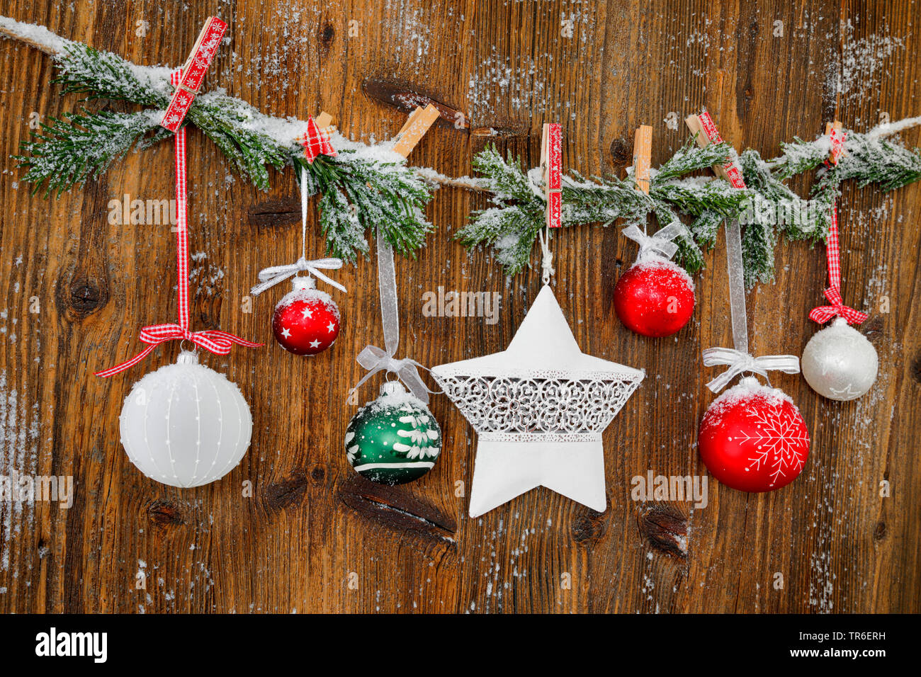 christmas decoration at a hut door in Suisse, Switzerland Stock Photo ...