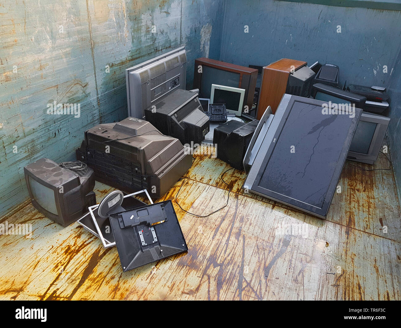 container with damaged TV, Germany Stock Photo - Alamy