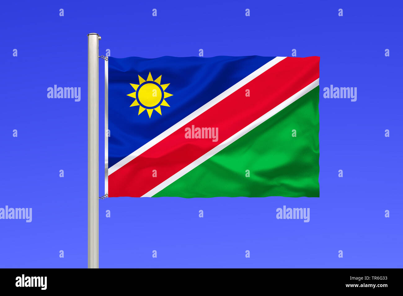 flag of Namibia against blue sky, Namibia Stock Photo - Alamy